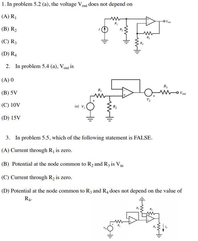 Solved 1. In problem 5.2 (a), the voltage Vout does not | Chegg.com