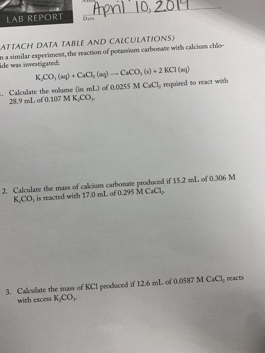 Solved LAB REPORT Date ATTACH DATA TABLE AND CALCULATIONS) | Chegg.com