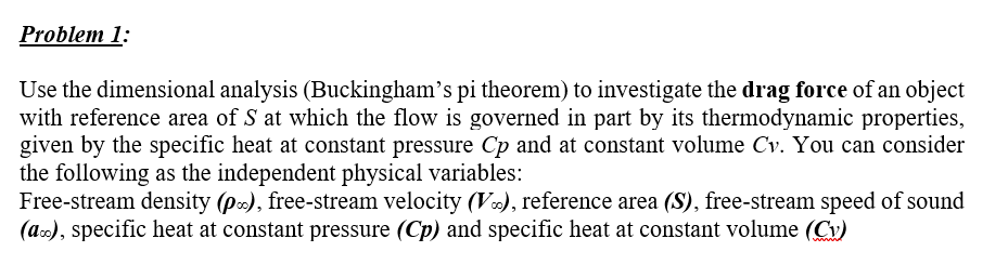 Solved Problem 1: Use the dimensional analysis (Buckingham's | Chegg.com