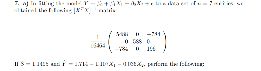 Solved 7. a) In fitting the model Y=β0+β1X1+β2X2+ϵ to a data | Chegg.com