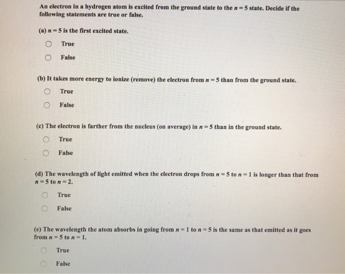 Solved An Electron In A Hydrogen Atom Is Excited From The