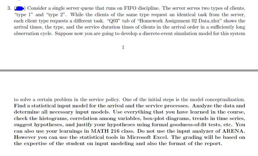 Solved 3. Consider a single server queue that runs on FIFO | Chegg.com