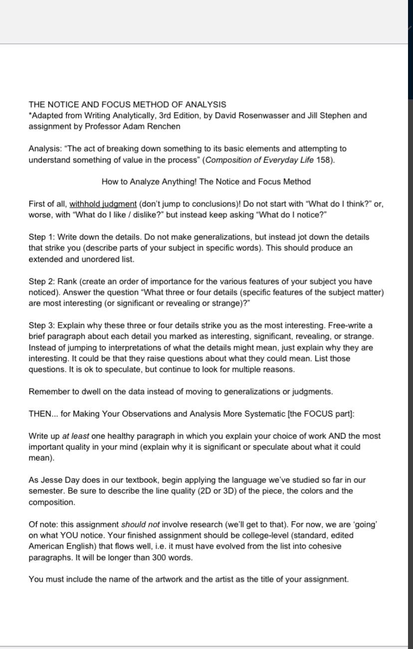 THE NOTICE AND FOCUS METHOD OF ANALYSIS *Adapted from | Chegg.com