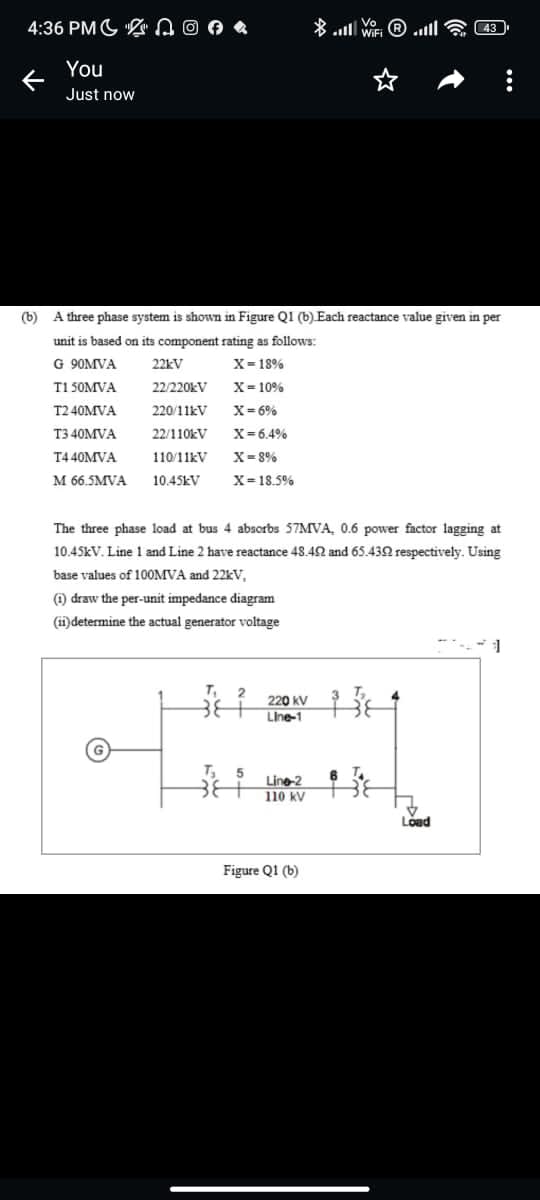 (b) ﻿A three phase system is shown in Figure Q1 (b) | Chegg.com