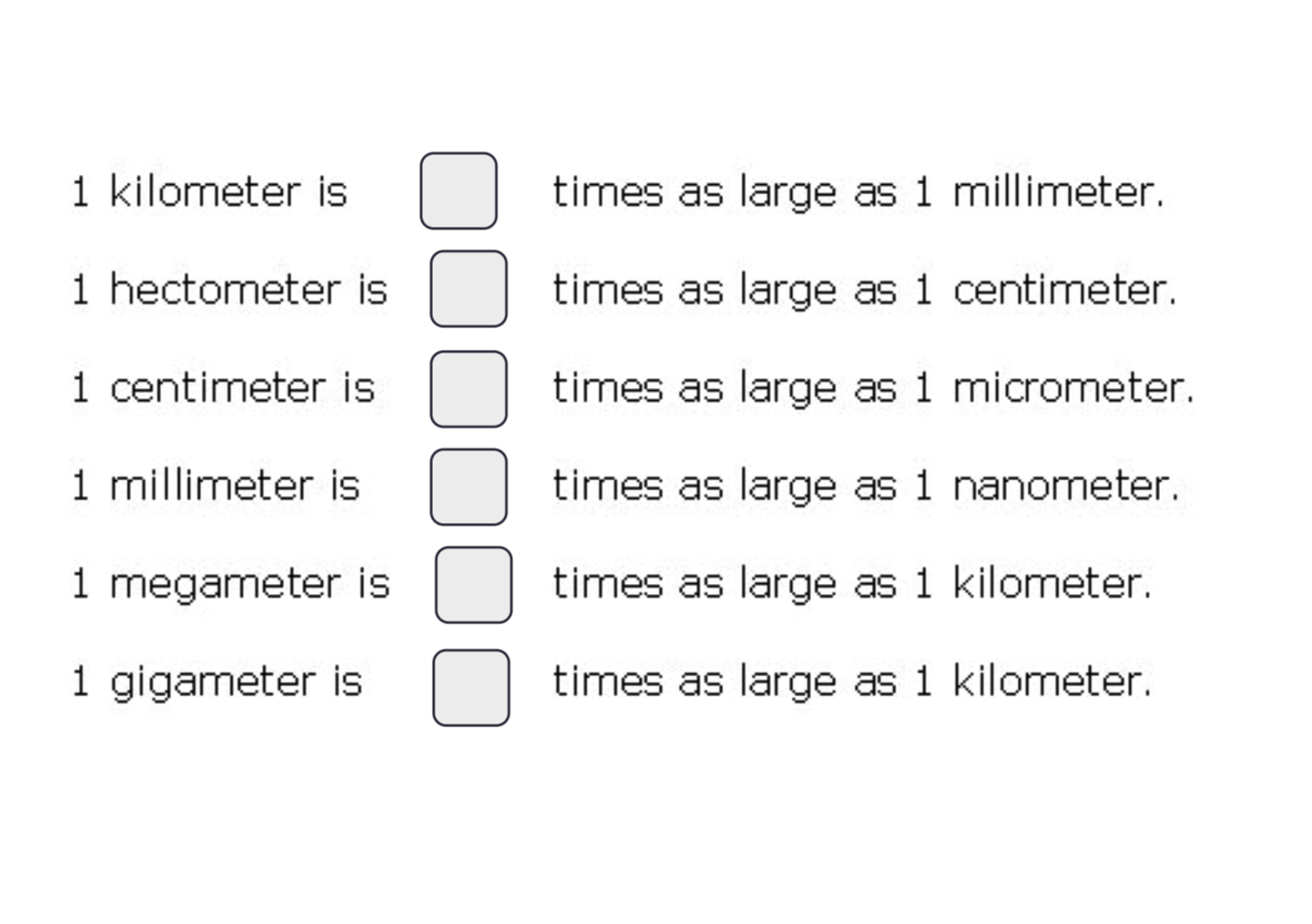 Solved 1 Kilometer Is Times As Large As 1 Millimeter 1 Chegg Solved 1 Kilometer Is Times As Large As 1 Millimeter 1 Chegg