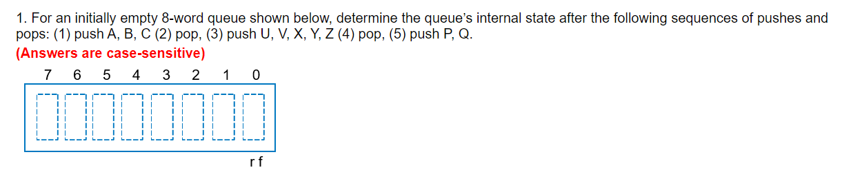 1. For an initially empty 8-word queue shown below, | Chegg.com
