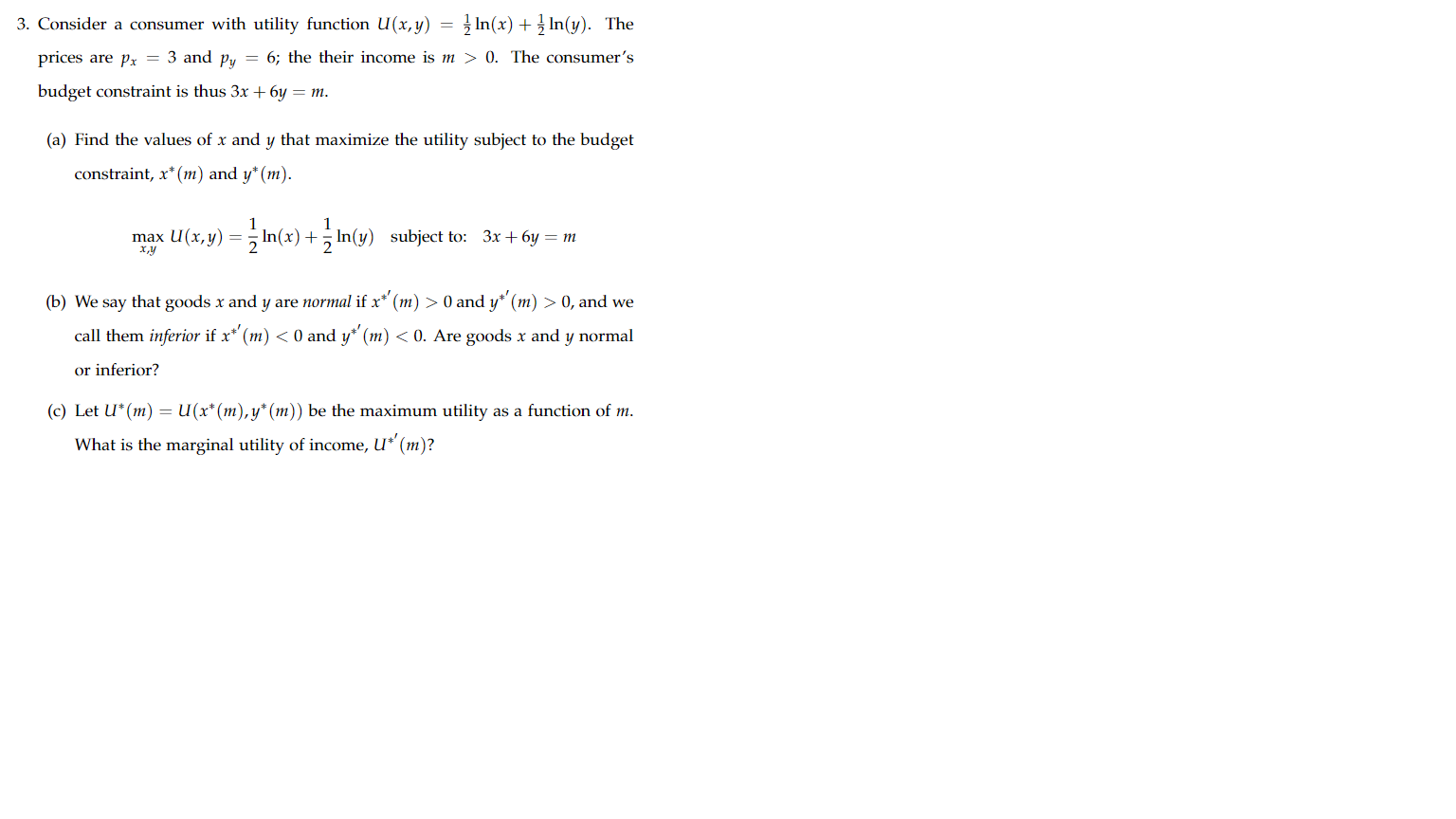 Solved 3. Consider a consumer with utility function | Chegg.com
