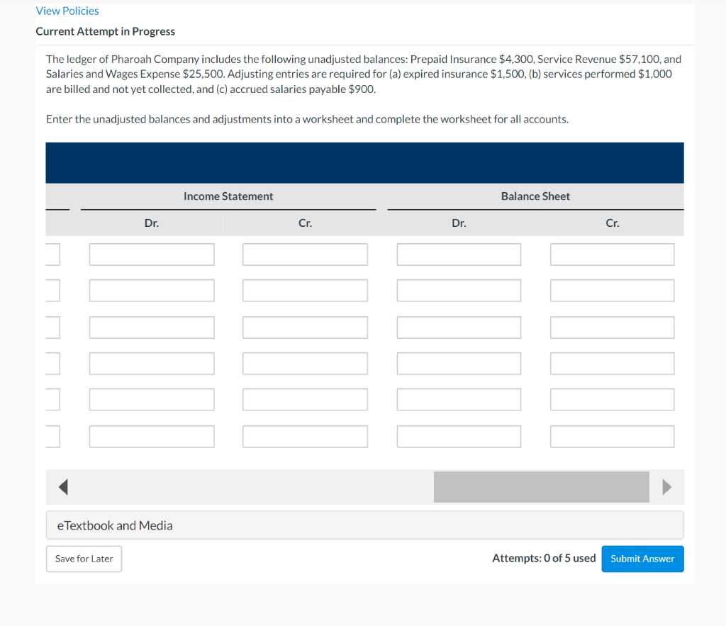 Solved Current Attempt in Progress The ledger of Pharoah | Chegg.com