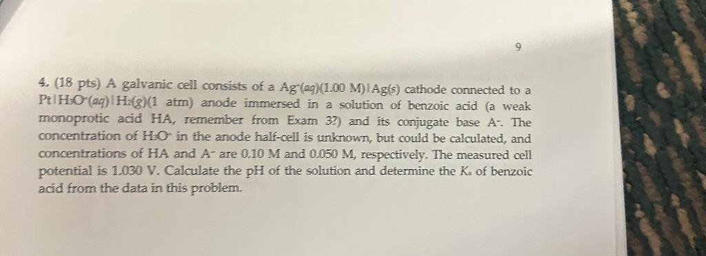 Solved 4. (18 pts) A galvanic cell consists of a | Chegg.com