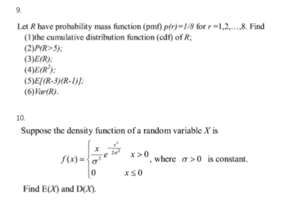 Solved Let R have probability mass function (pmf) prr)=1/8 | Chegg.com