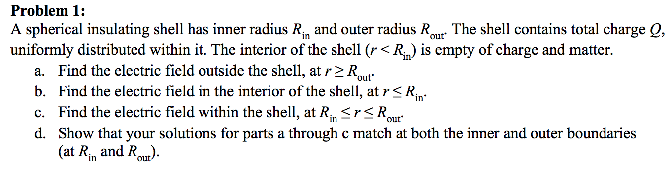 Problem 1: A spherical insulating shell has inner | Chegg.com