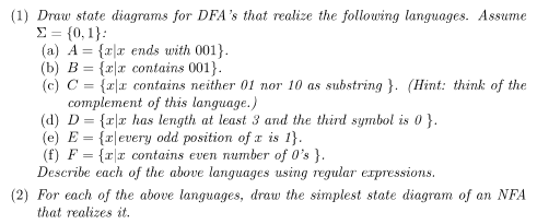 Solved 1) Please answer DFA and NFA for e & f 2) Please | Chegg.com