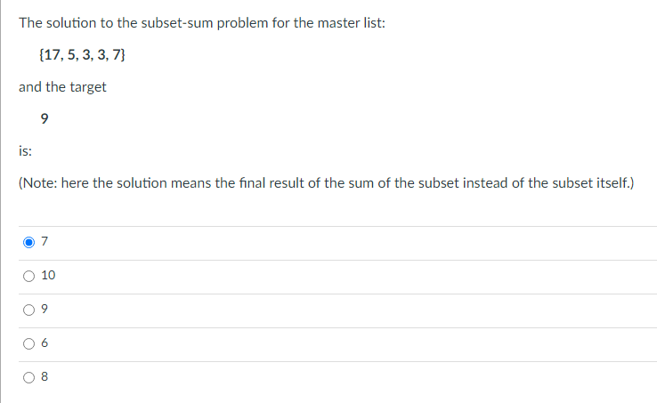 Solved The solution to the subset-sum problem for the master | Chegg.com