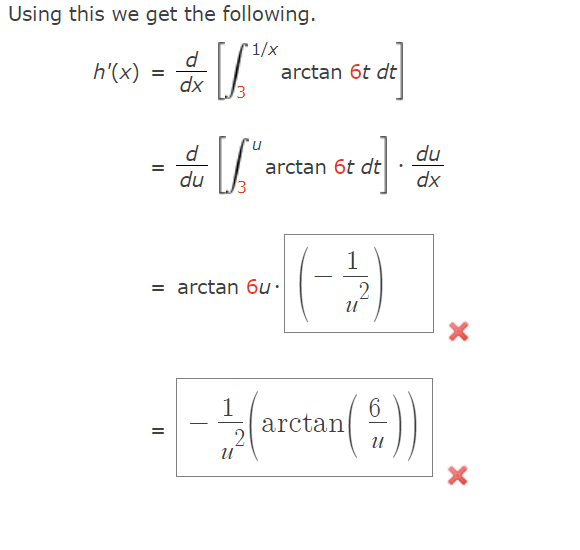 Solved Using this we get the following. 1/x d h'(x) = arctan | Chegg.com