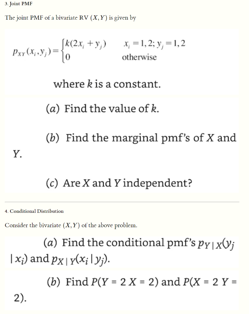 Solved 3. Joint PMF The joint PMF of a bivariate RV (X,Y) is | Chegg.com