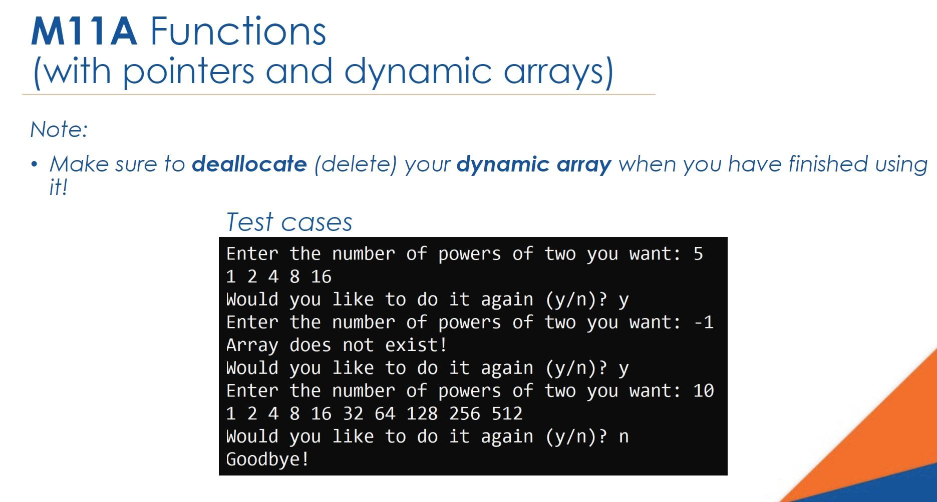 Solved M11A Functions (with pointers and dynamic arrays) 1. | Chegg.com