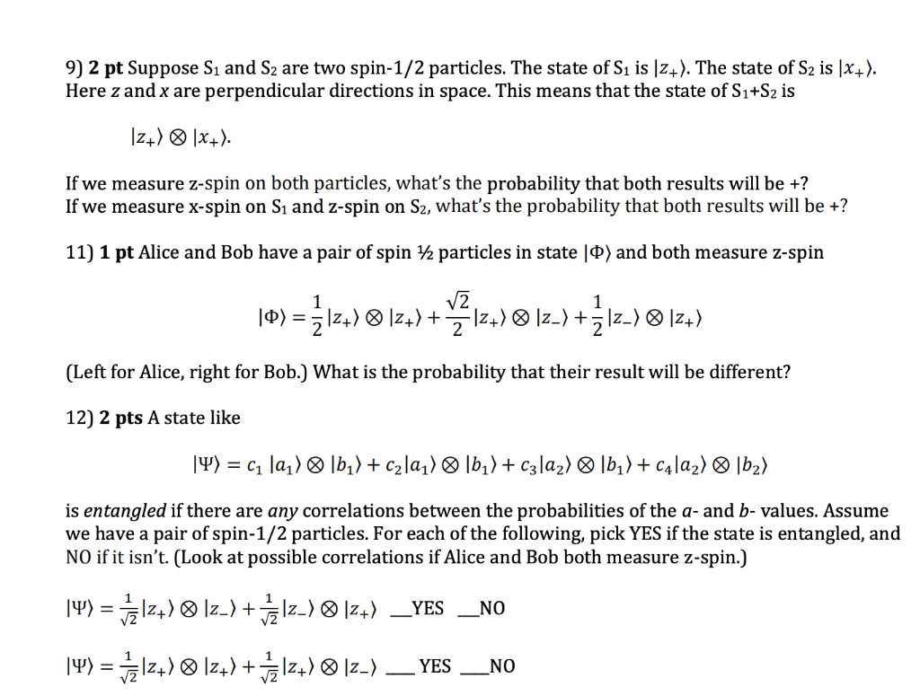 Solved 9) 2 pt Suppose S1 and S2 are two spin-1/2 particles. | Chegg.com
