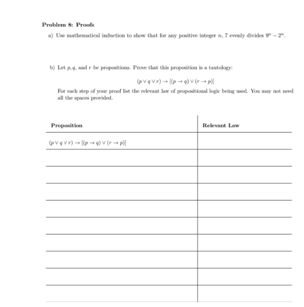 Solved Problem 8: Proofs a) Use mathematical induction to | Chegg.com
