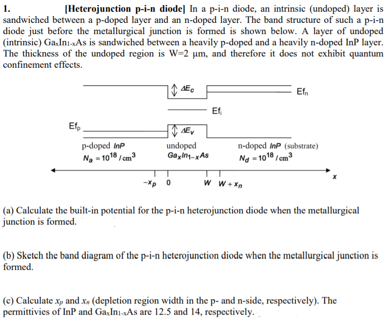 Solved 1. [Heterojunction p-i-n diode) In a p-i-n diode, an | Chegg.com
