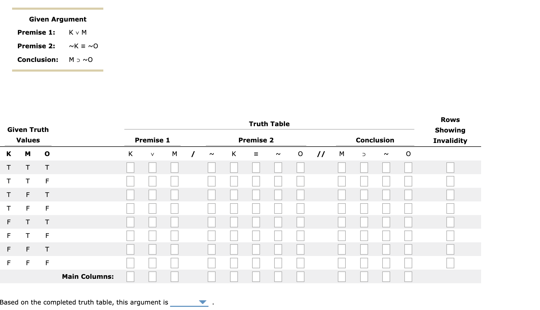 Solved 7. Truth Table for Validity (8 Rows) invalid. If the | Chegg.com