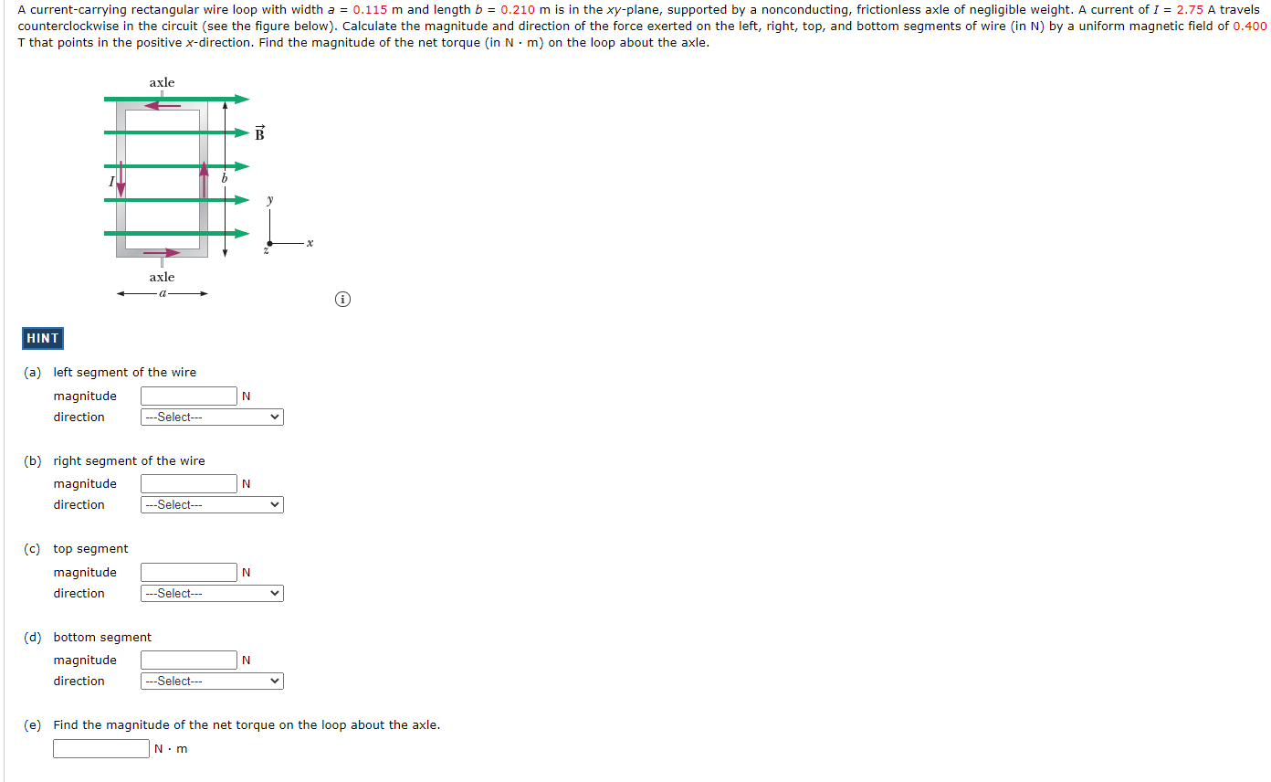 Solved A current-carrying rectangular wire loop with width a | Chegg.com