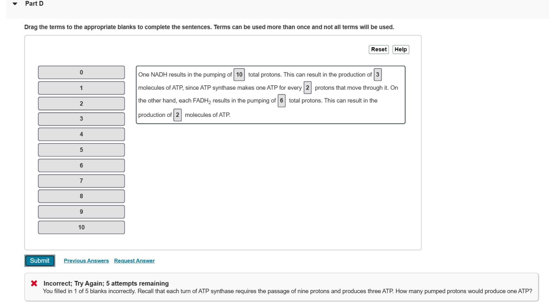Solved One NADH results in the pumping of total protons. | Chegg.com