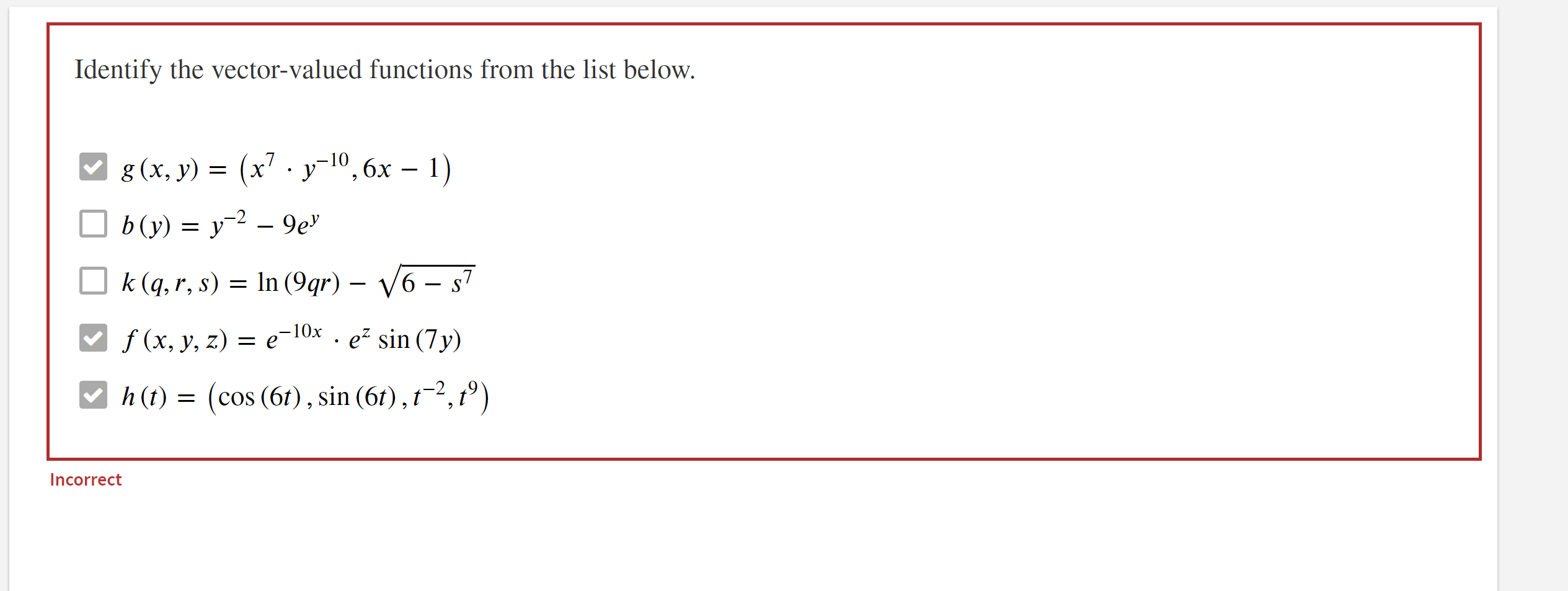Solved Identify the vector-valued functions from the list | Chegg.com
