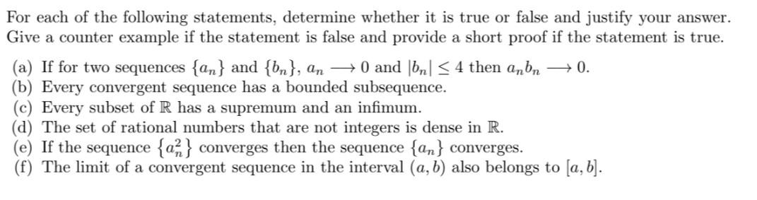 Solved For each of the following statements, determine | Chegg.com