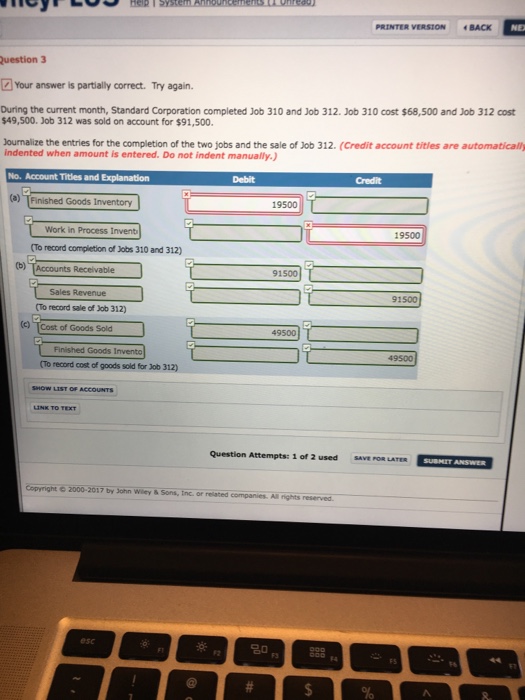 Solved PRINTER VERSION BACK Question 3 Your answer is | Chegg.com