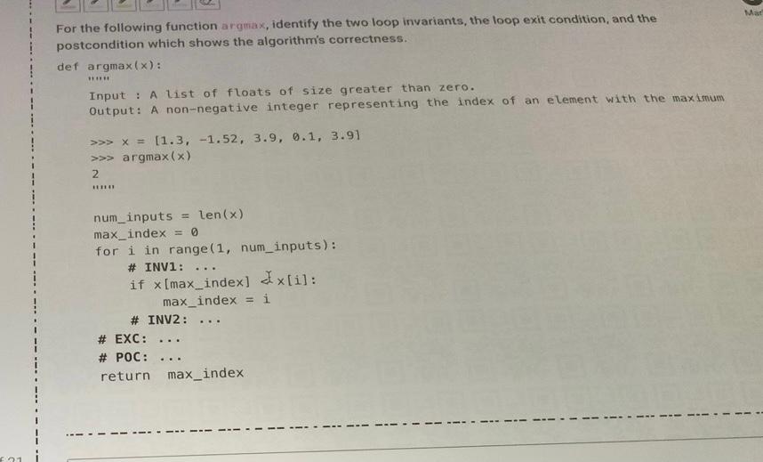 Solved For the following function argmax, identify the two | Chegg.com