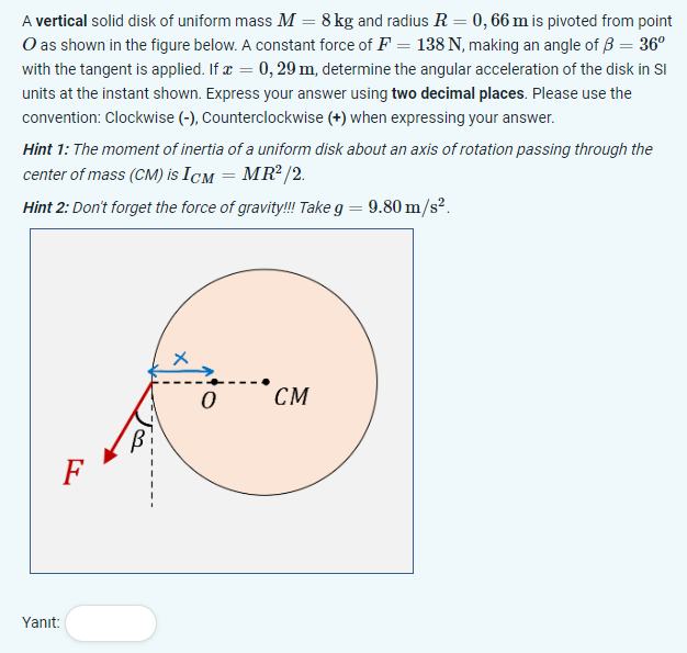 Solved A vertical solid disk of uniform mass M=8kg ﻿and | Chegg.com