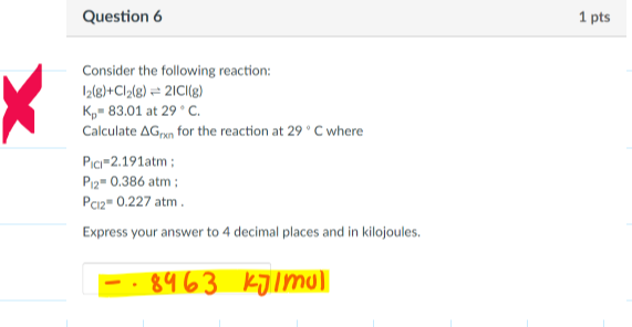 Solved Consider the following reaction: I2(g)+Cl2(g) ⇌ | Chegg.com