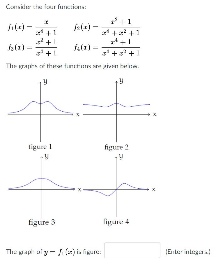 Solved Consider the four functions: 2 f1(x) f2(x) = x4 +1 22 | Chegg.com