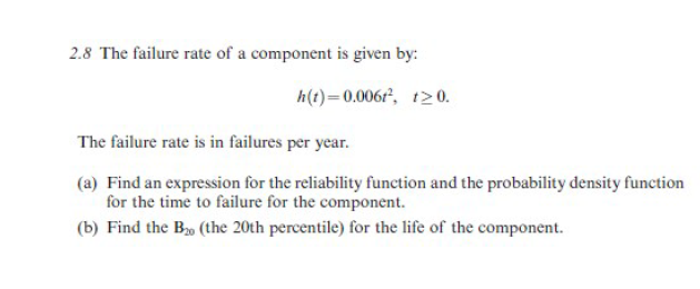Solved 2.8 The failure rate of a component is given by: h(t) | Chegg.com