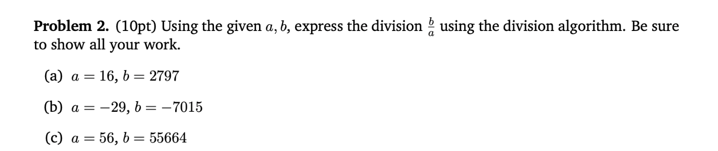 Solved Problem 2. (10pt) Using the given a,b, express the | Chegg.com