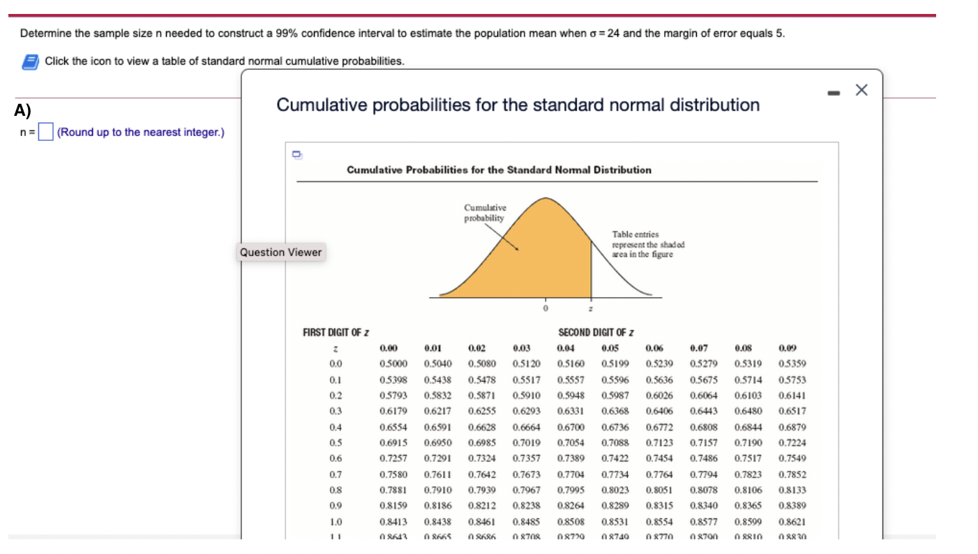 Solved Determine the sample size n needed to construct a 99% | Chegg.com