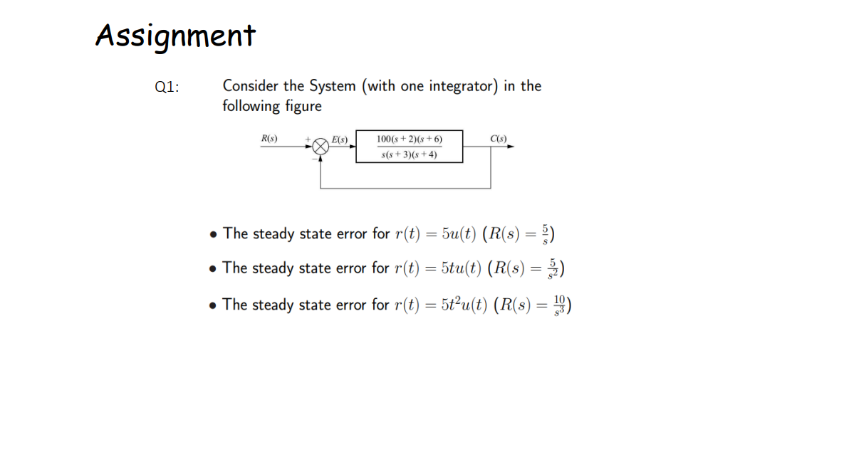 Solved Consider the System (with one integrator) in the | Chegg.com