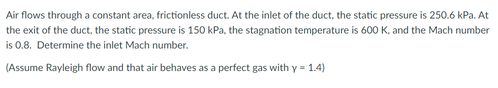 Solved Air flows through a constant area, frictionless duct. | Chegg.com