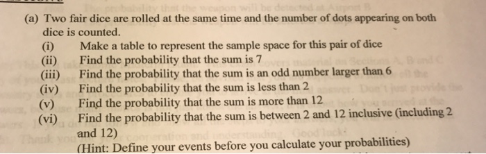 Solved Two fair dice arc rolled at the same time and the | Chegg.com