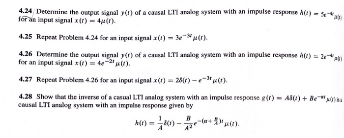 Solved 4.24 Determine the output signal y(1) of a causal LTI | Chegg.com