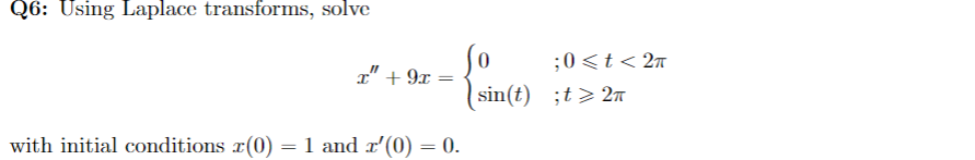 Solved Q6: Using Laplace transforms, solve I" + 9.5 = 0 ;0 | Chegg.com