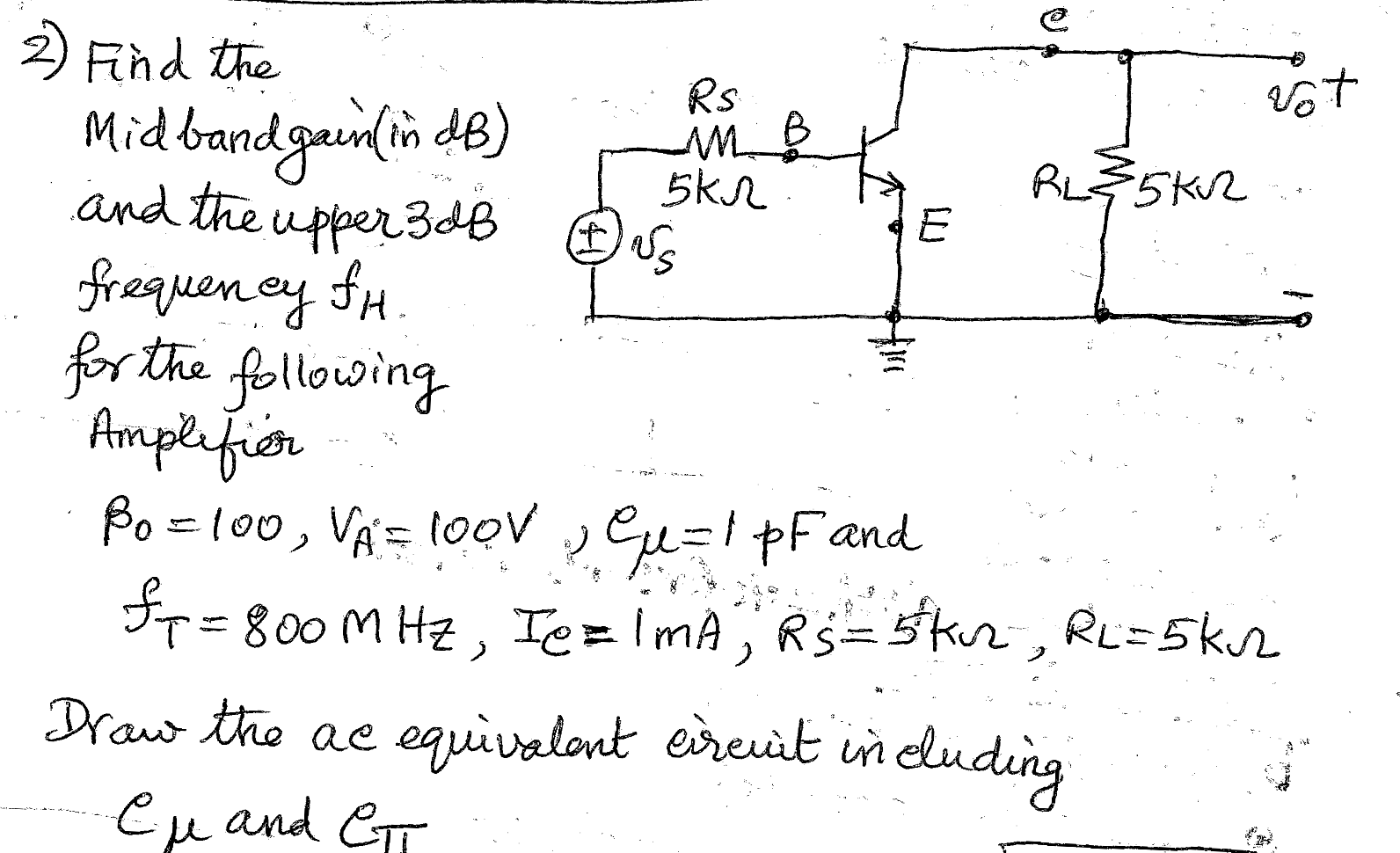 Solved vot RS in B БkЛ us E 2) Find the Midband gain in db) | Chegg.com