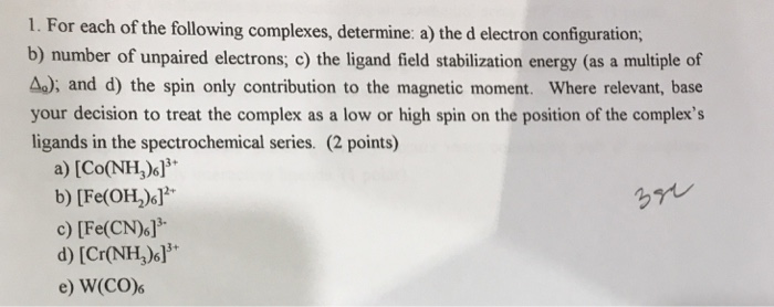 Solved For each of the following complexes, determine: a) | Chegg.com