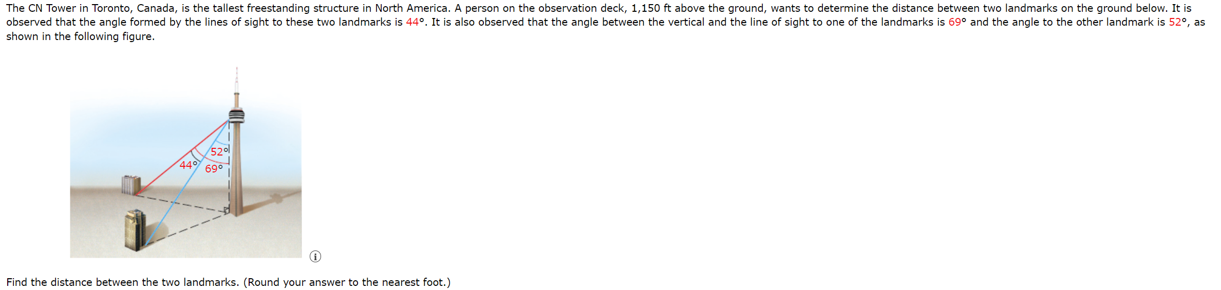Solved Find the distance between the two landmarks. (Round | Chegg.com