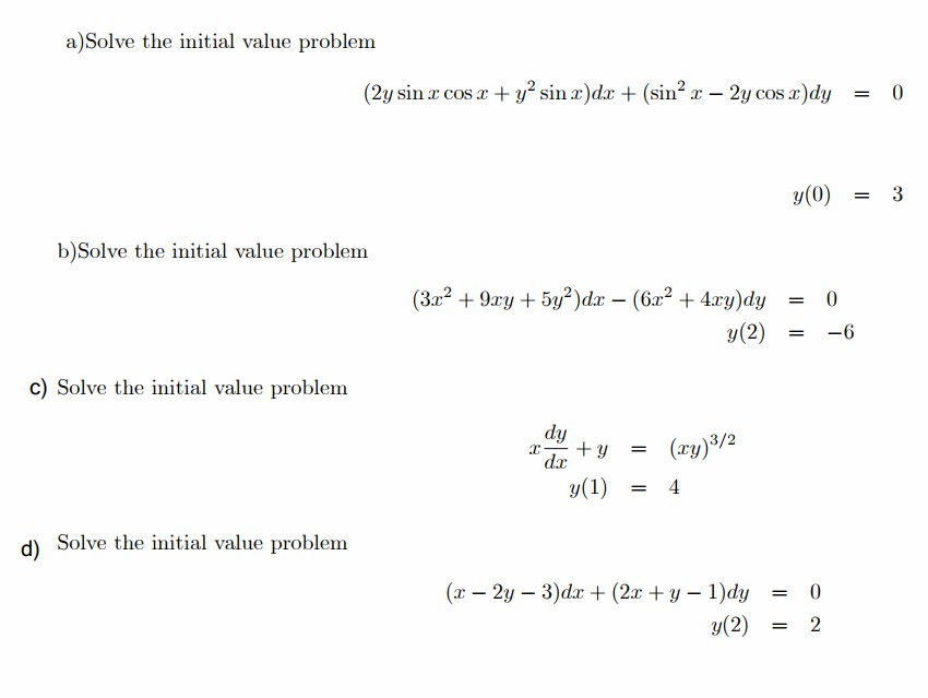 Solved a)Solve the initial value problem (2y sin x cos x + y | Chegg.com