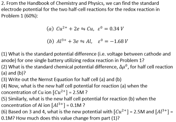 Solved 2. From the Handbook of Chemistry and Physics, we can | Chegg.com