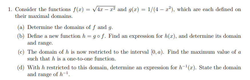 Solved 1. Consider the functions f(0) = 40 – 22 and g(x) = | Chegg.com