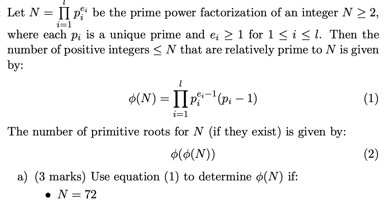 Solved ei = i=1 Let N = II pbe the prime power factorization | Chegg.com