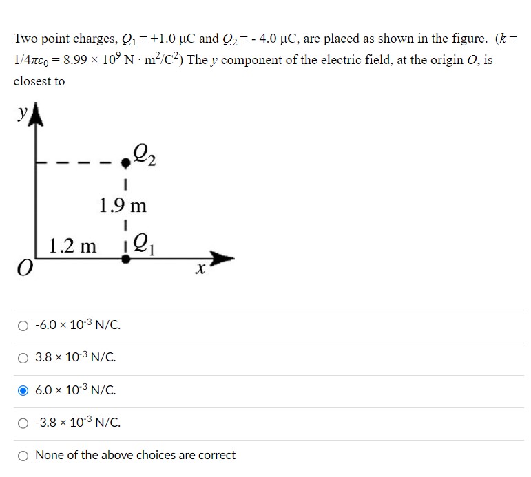 Solved Two point charges, Q1 = +1.0 μC and Q2 = - 4.0 μC, | Chegg.com