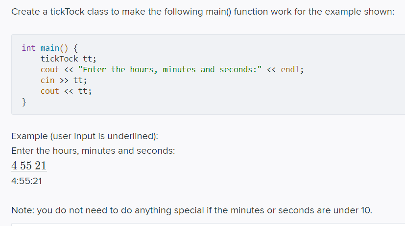 Solved Create a tickTock class to make the following main() | Chegg.com